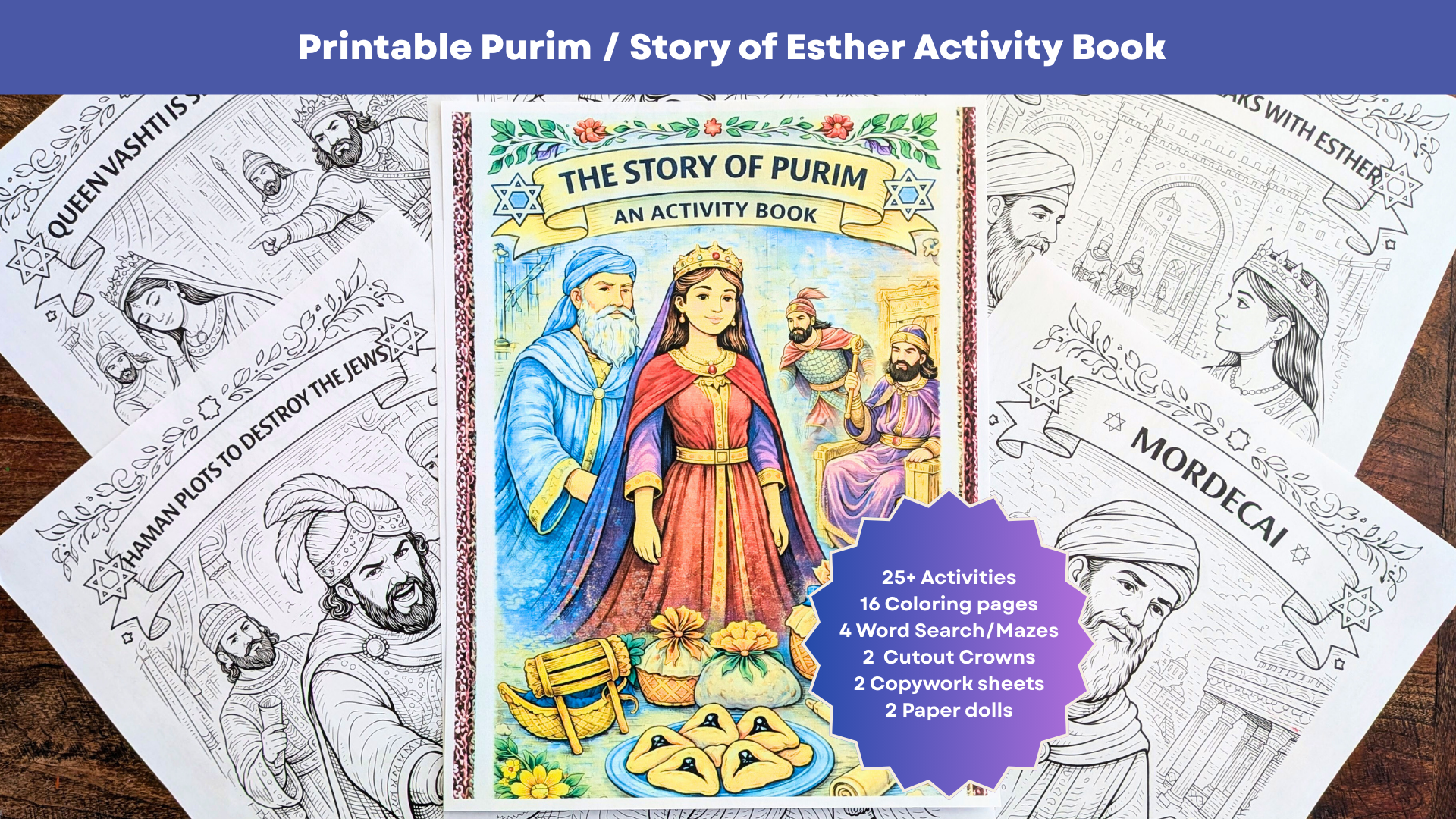Printable Purim Coloring & Activity Book — The Story of Esther for Kids ...
